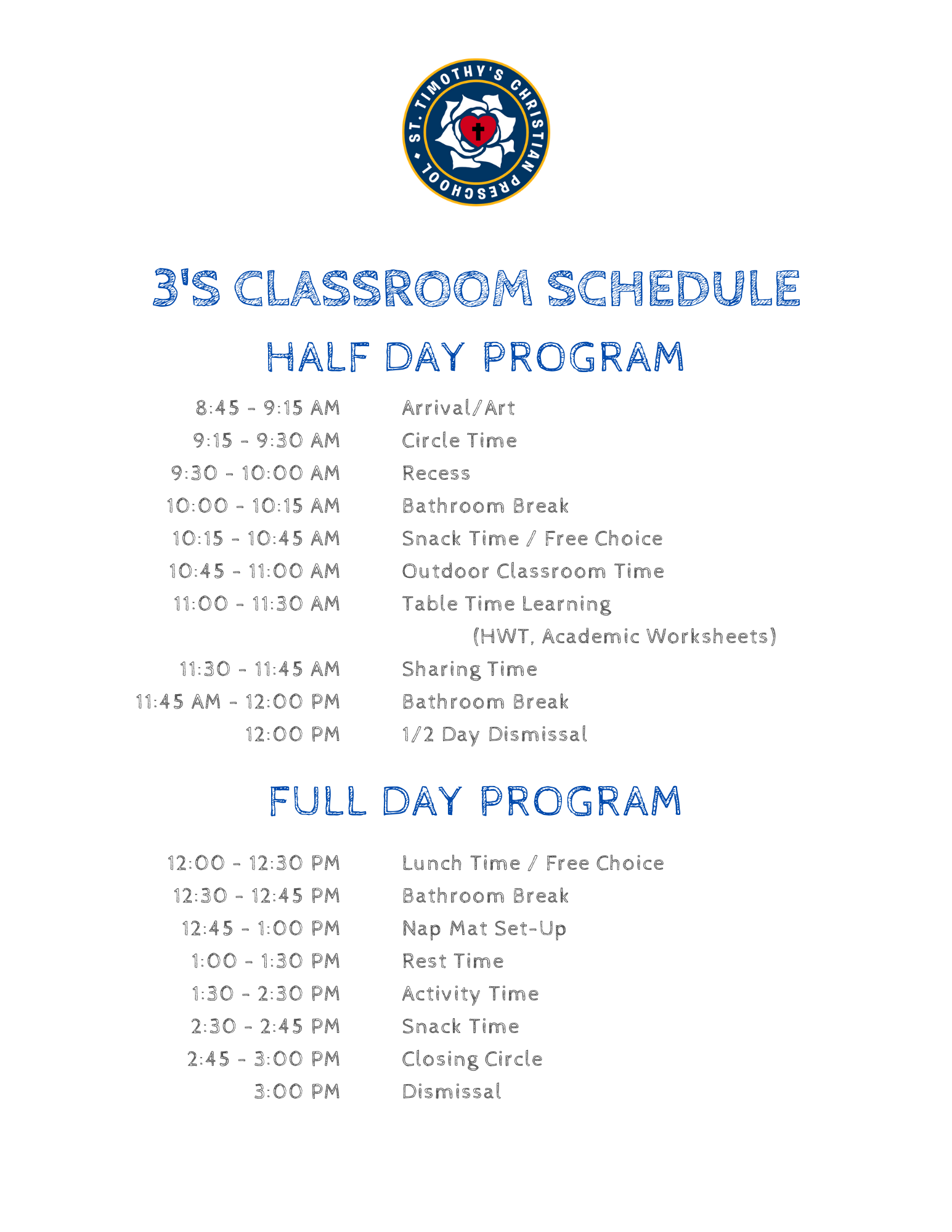 Preschool 3s - St. Timothy's Christian Preschool