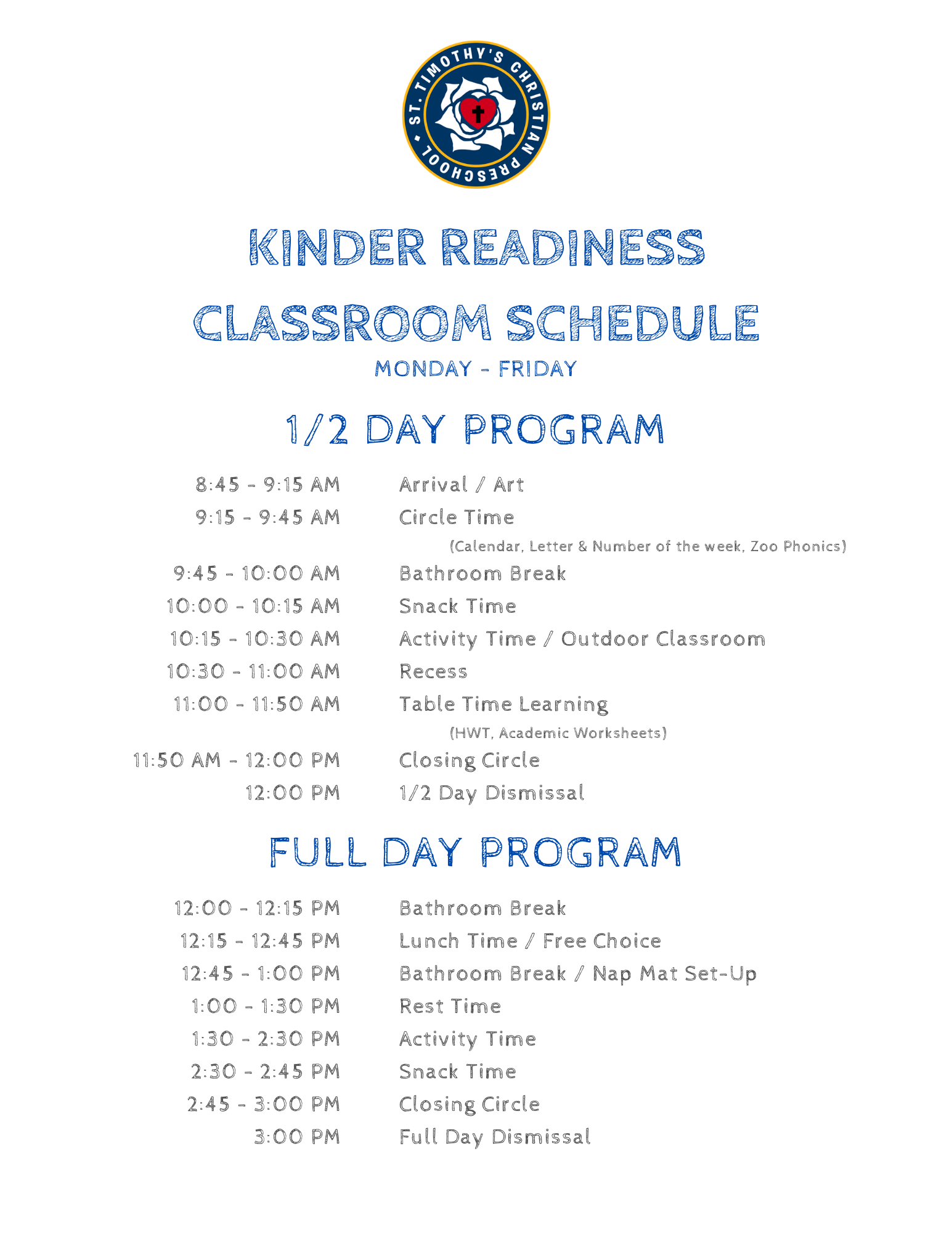 Preschool Readiness Program - St. Timothy's Christian Preschool