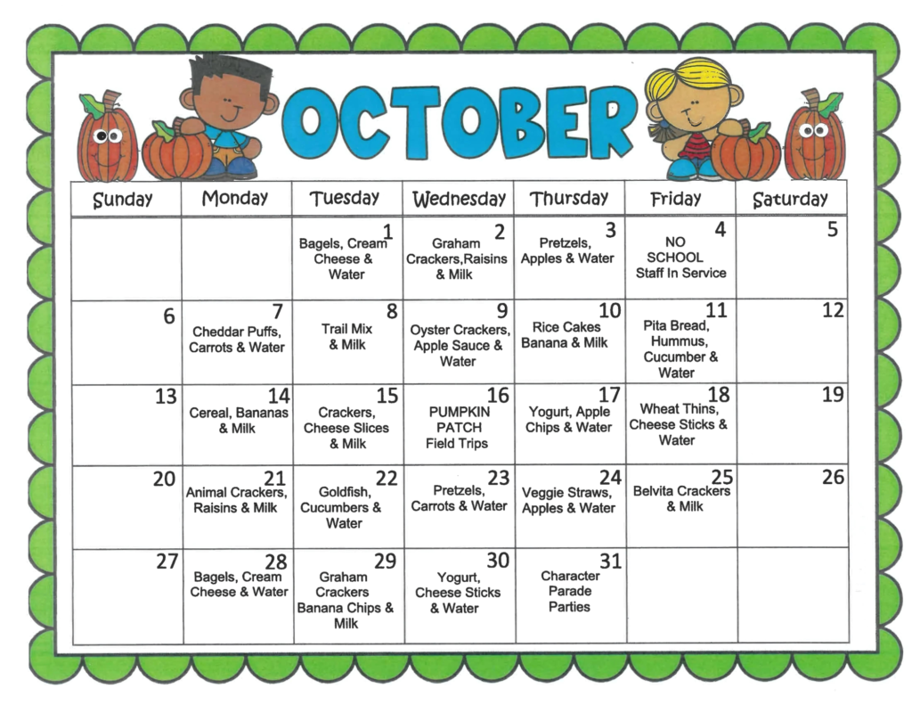 Snack Calendar - St. Timothy's Christian Preschool